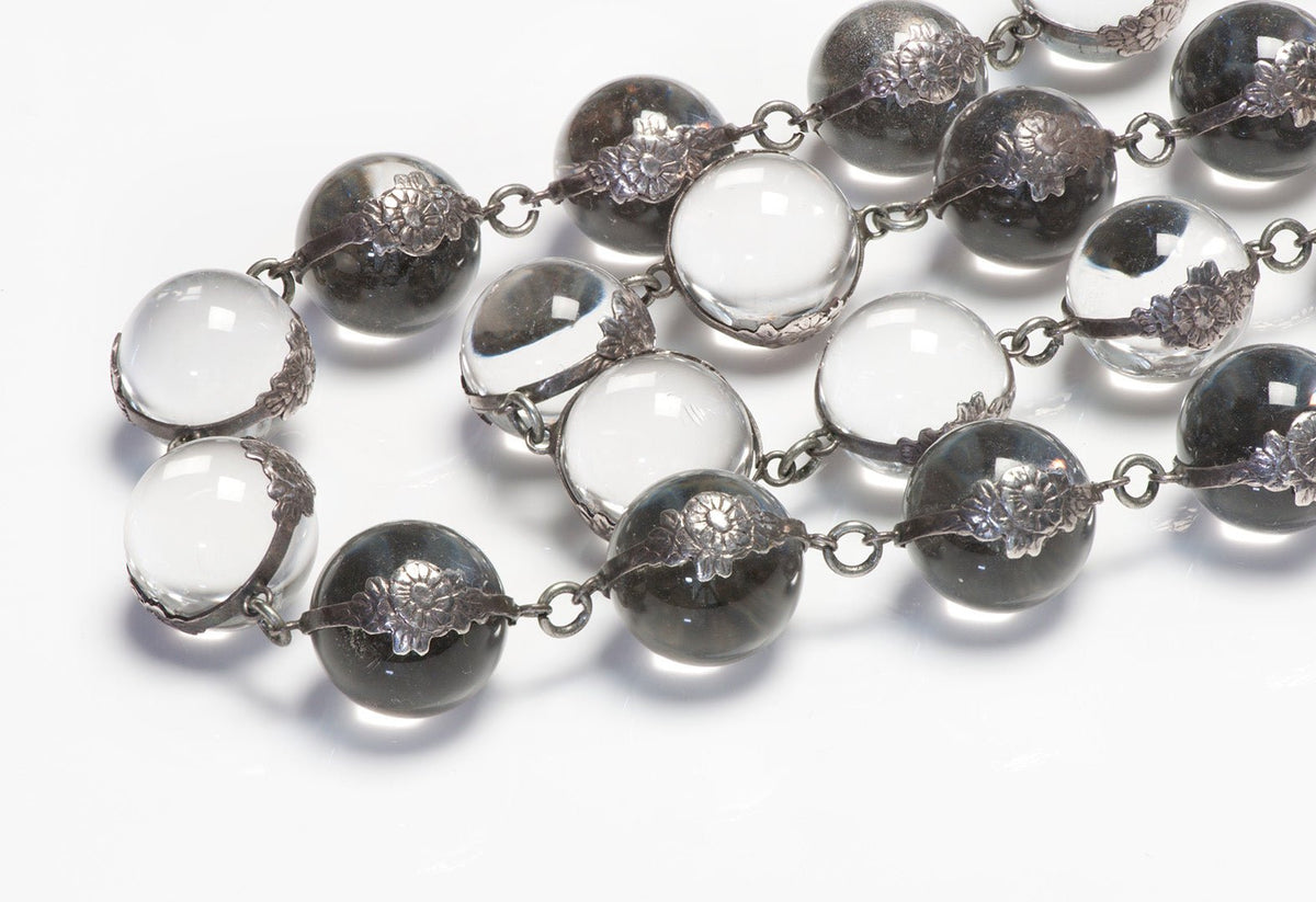 Antique Silver Rock Crystal Long Pools of Light Necklace