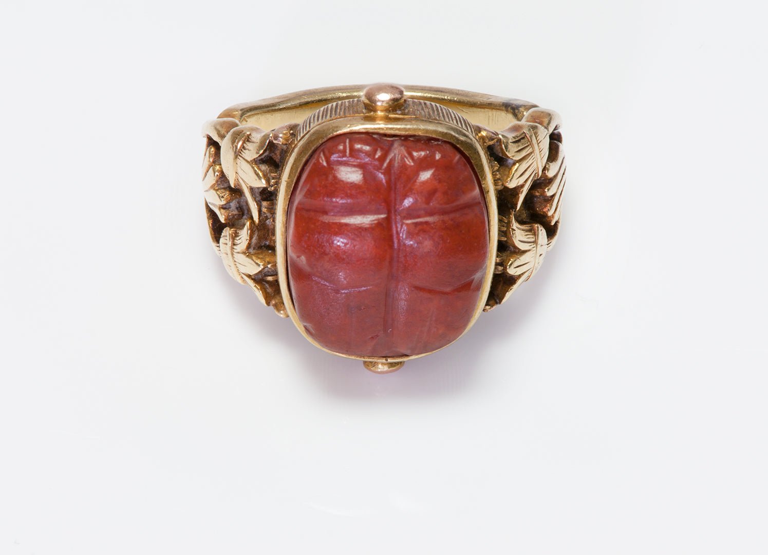 Antique Tiffany & Co. 18K Gold Carved Stone Scarab Ring by Gustav Manz