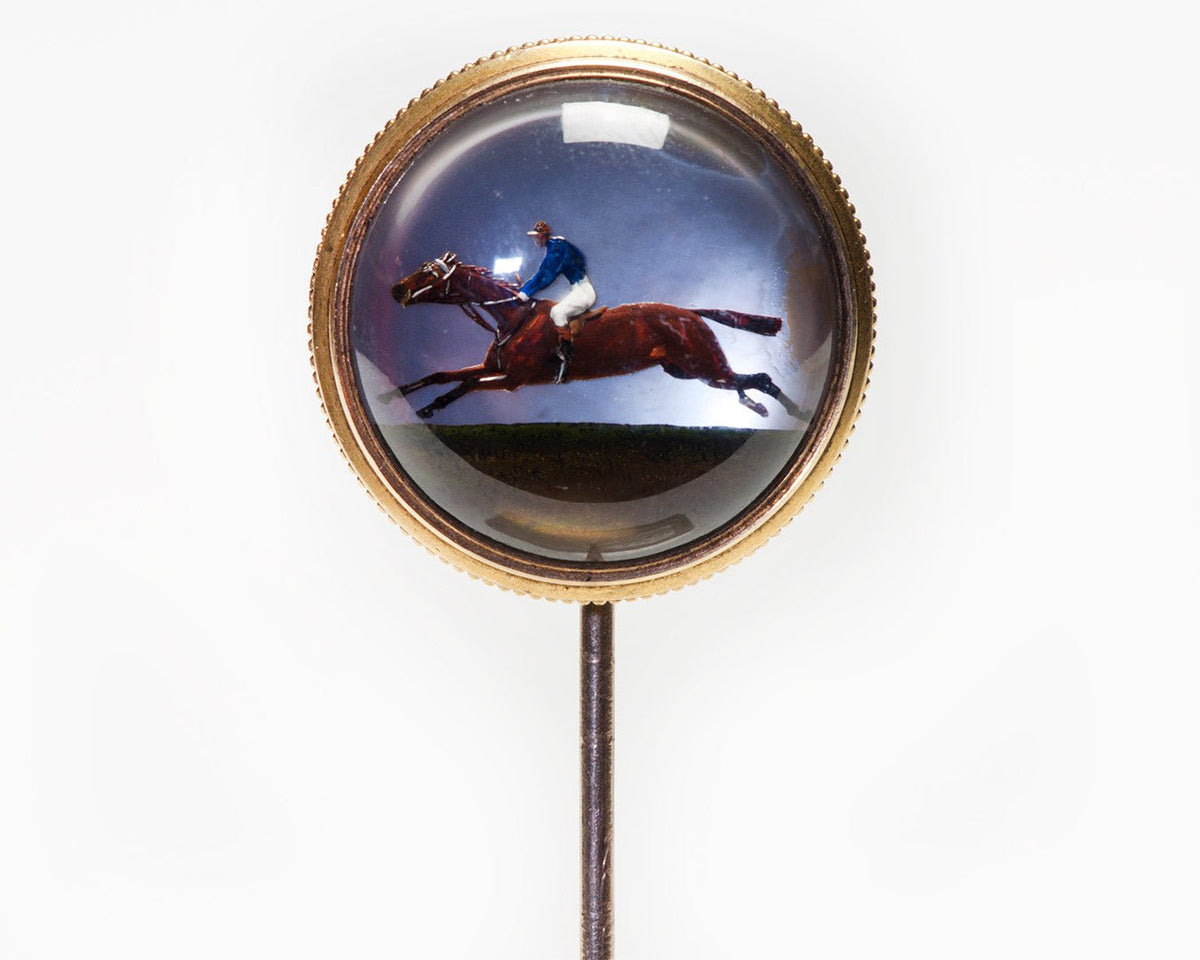 Antique Tiffany & Co. 18K Gold Reverse Crystal Horse Jockey Stick Pin