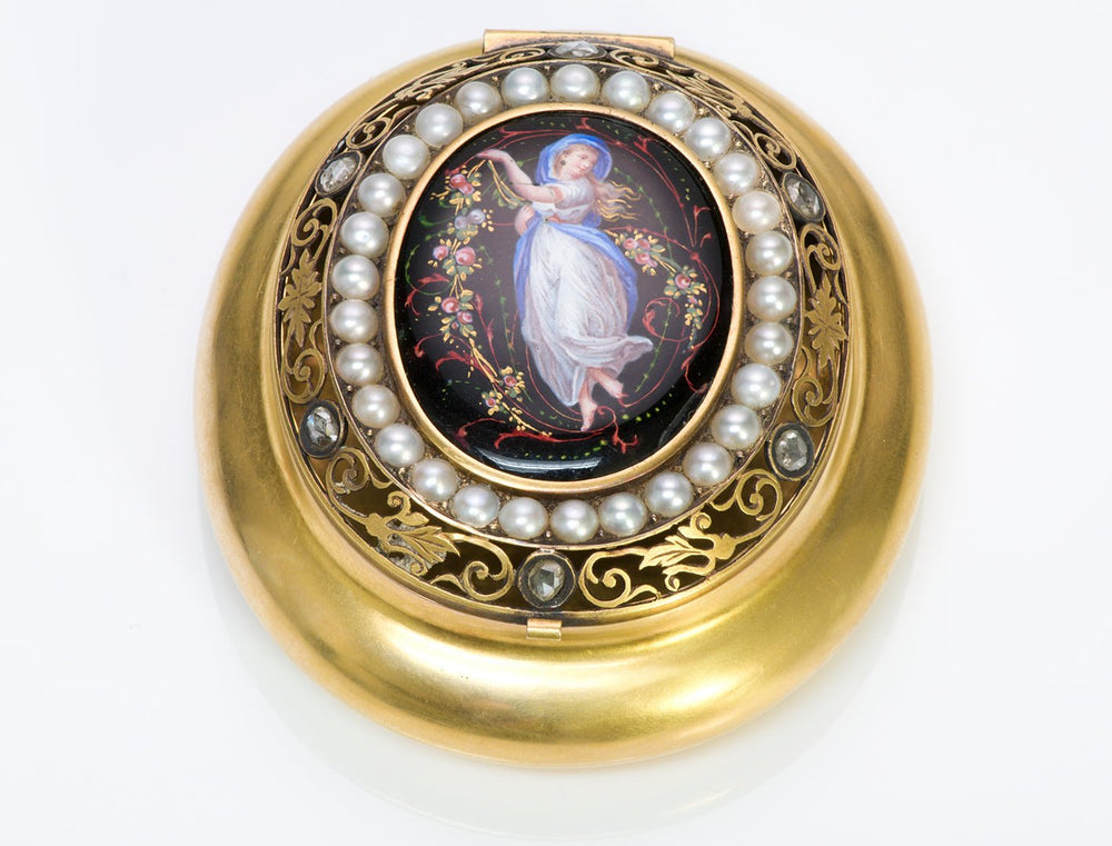 Antique Victorian Pierced Gold Enamel Pearl Diamond Box