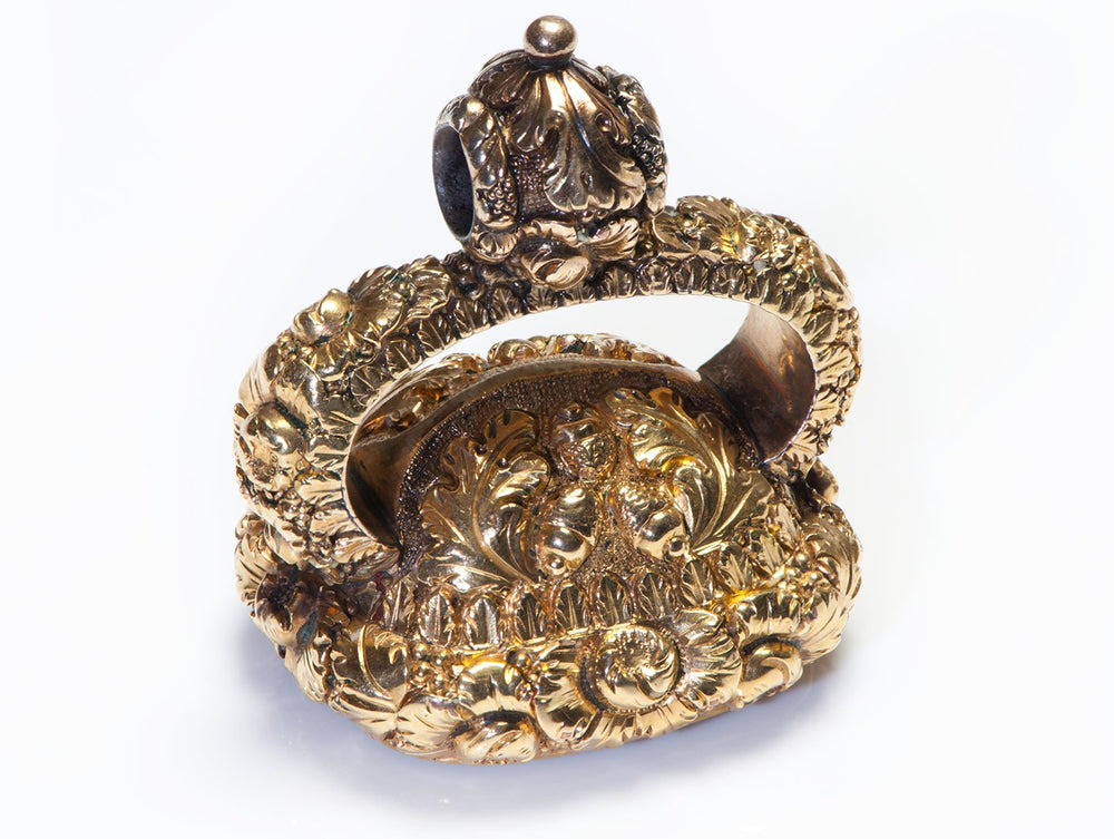 Antique Victorian Repousse Gold Sphinx Intaglio Egyptian Revival Fob