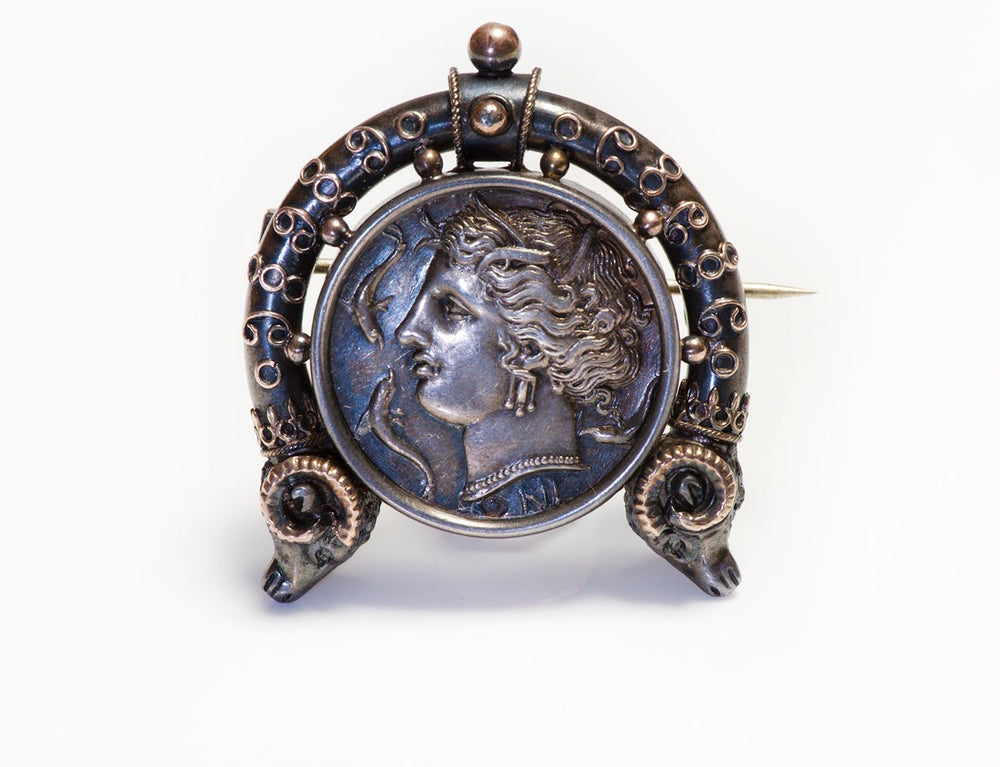 Antique Victorian Silver Gold Brooch Mounted with an Ancient Silver ...