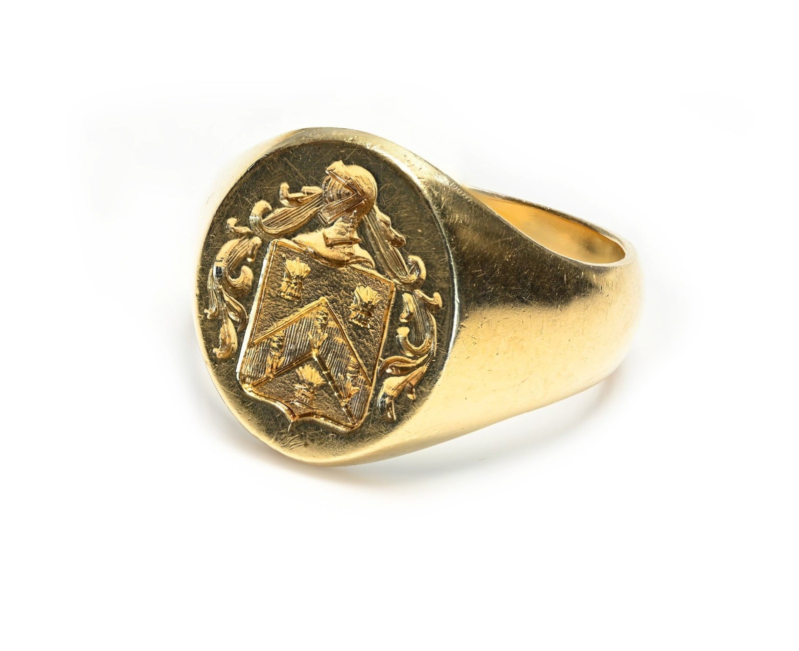 Antique Yellow Gold Crest Mens Ring