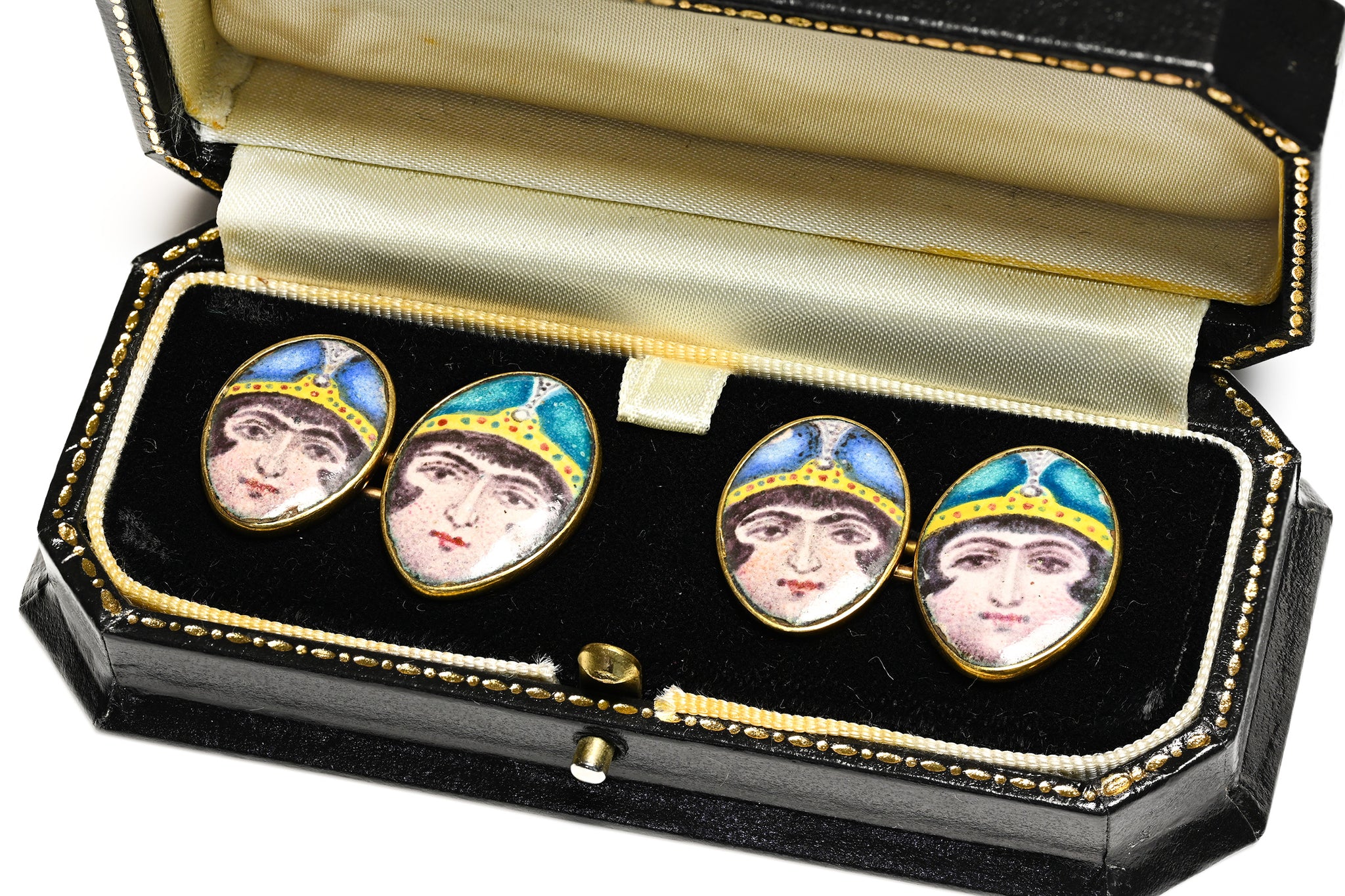 Rare Victorian Gold Enamel Portrait Cufflinks