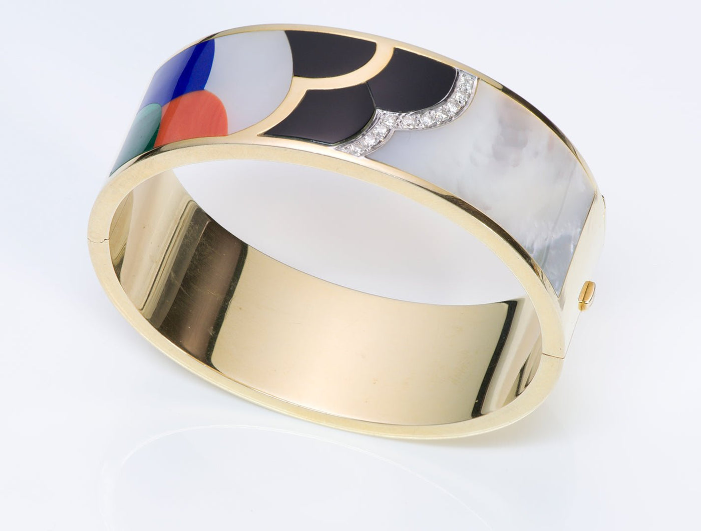 Asch Grossbardt Gold Inlaid Stone & Diamond Bangle Bracelet