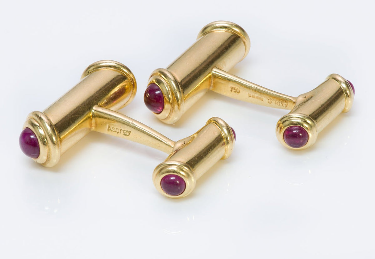 Asprey 18K Gold Ruby Bar Cufflinks