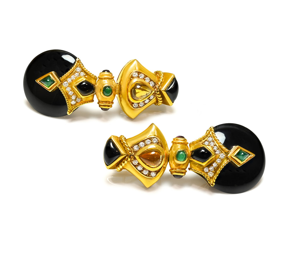 Baten 18K Gold Onyx, Diamond & Gemstone Drop Earrings
