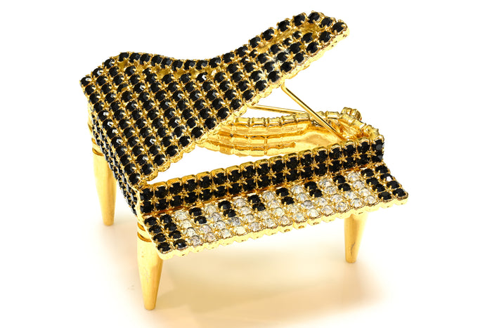 Vintage Bauer Gold Plated Black Crystal Piano Brooch