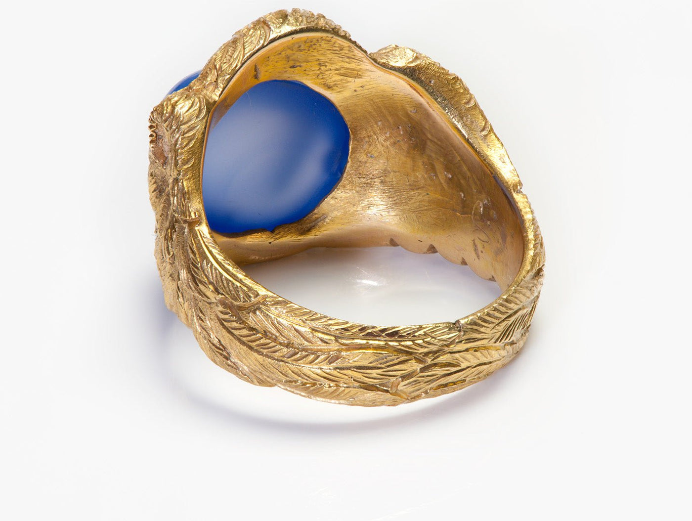 Blue Chalcedony Gold Men's Condor Bird Ring