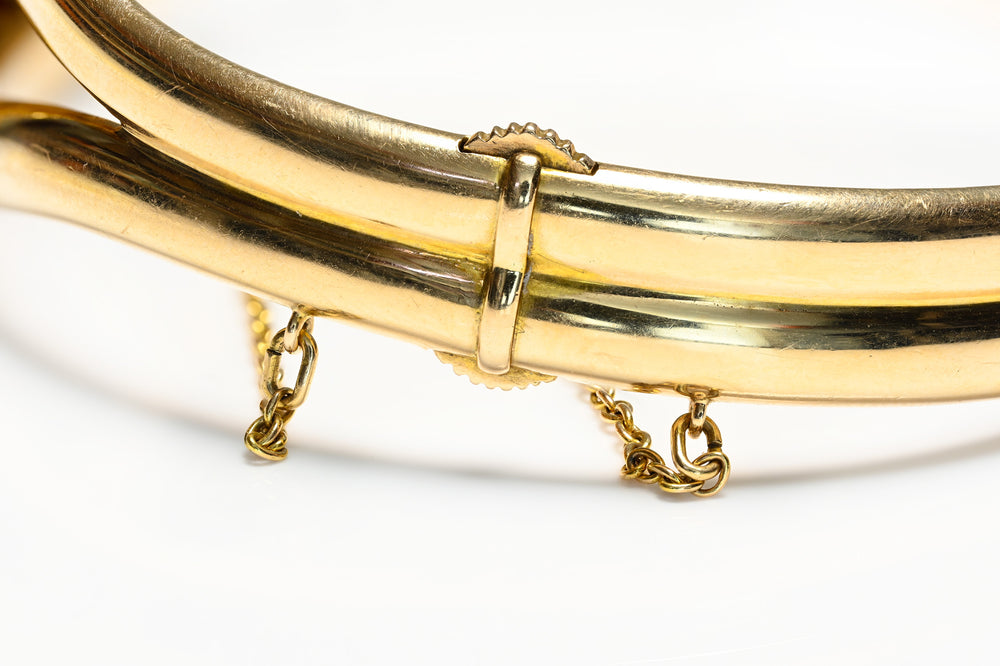 Antique Yellow Gold Diamond Cat Bangle Bracelet
