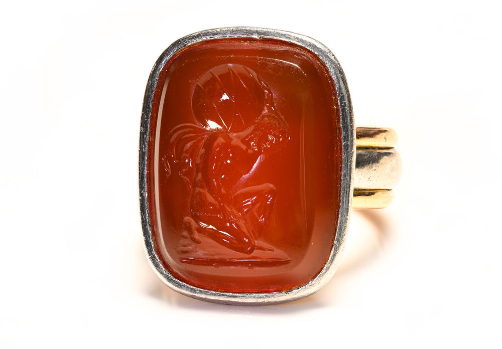 Antique Gold Platinum Hercules Carnelian Signet Men's Ring