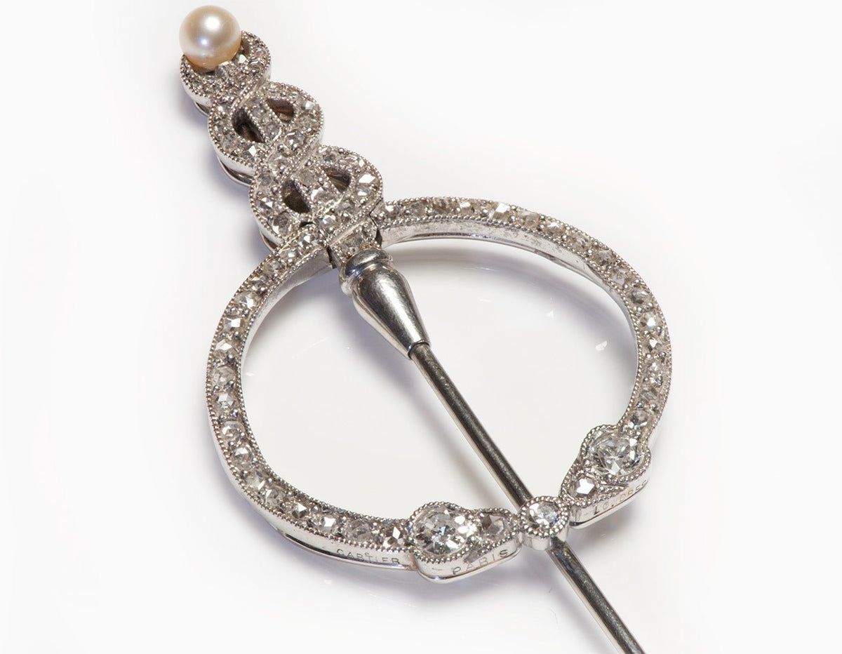 Cartier Antique Exquisite Platinum Diamond Pearl Stick Pin