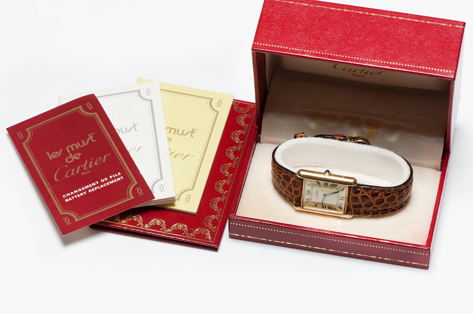 Cartier Tank Gold Plated Silver Wristwatch with Box