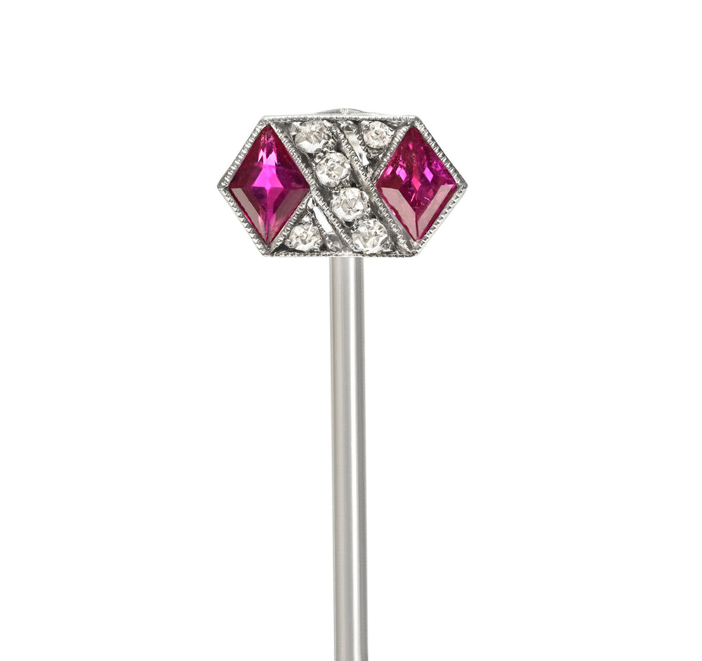 Cartier Paris Art Deco 18K Gold Ruby and Diamond Stick Pin