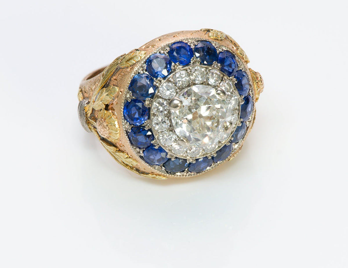 Cazzaniga 18K Gold Diamond Sapphire Ring