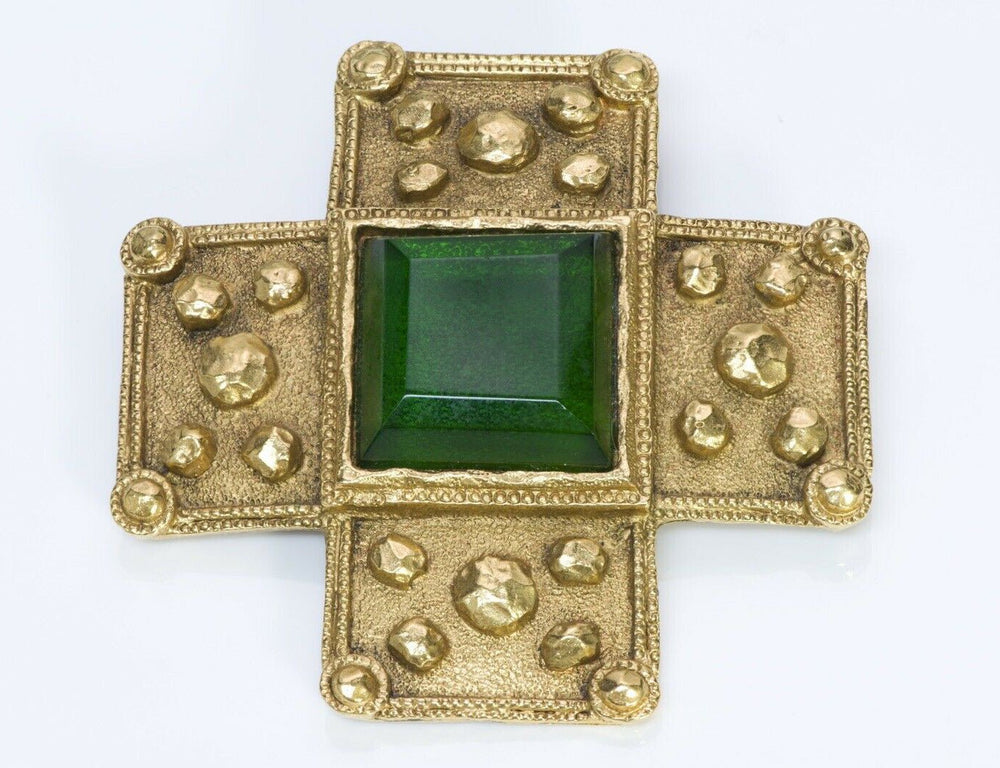 CHANEL Paris Goossens Byzantine Style Green Cross Brooch