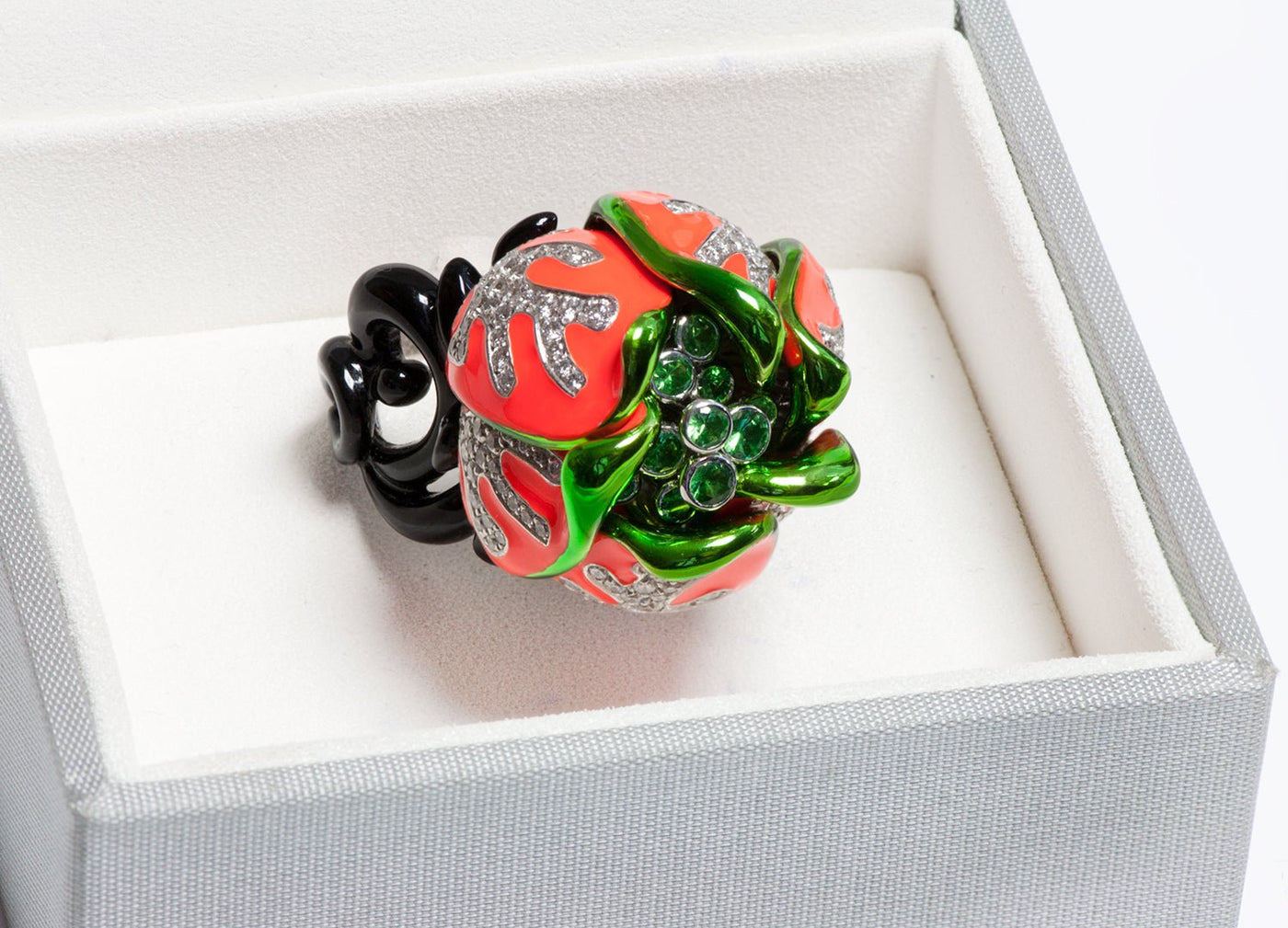 Christian Dior Milly Carnivora 18K Gold Enamel Tsavorite Diamond Ring