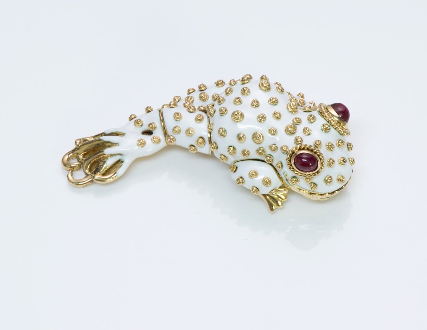David Webb Ruby Enamel Frog Gold Brooch