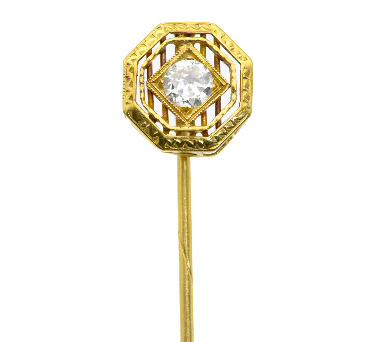 Transitional Edwardian-Art Deco Diamond Stick Pin in 14K Gold