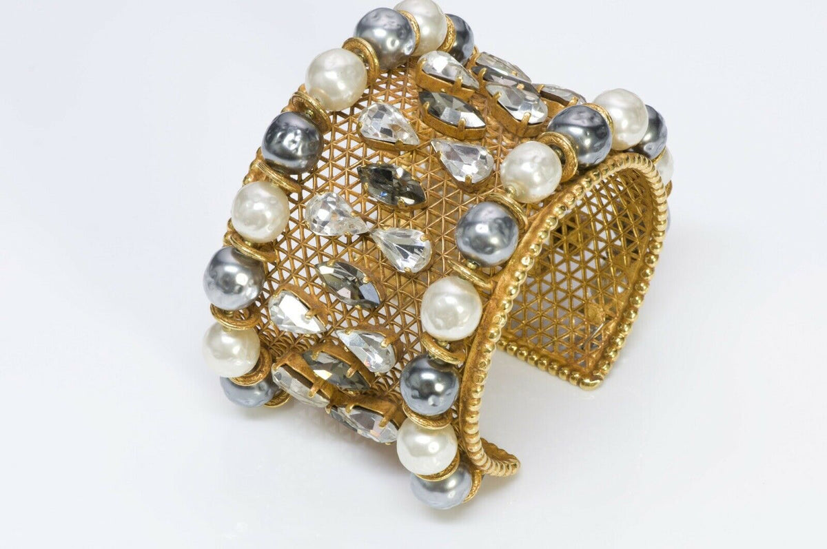Dominique Aurientis Wide Pearl Crystal Cuff Bracelet
