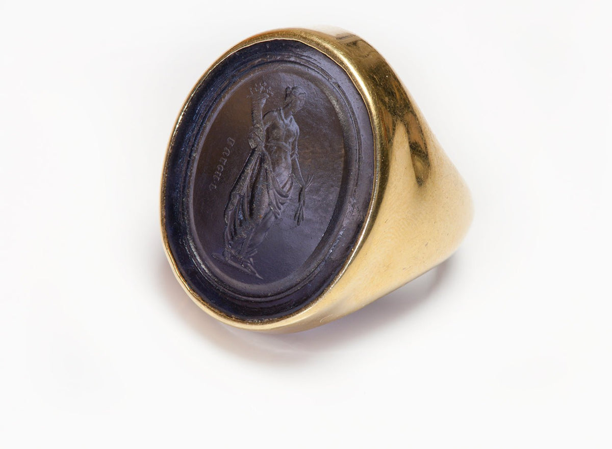 Early Glass Intaglio 18K Gold Men's Ring