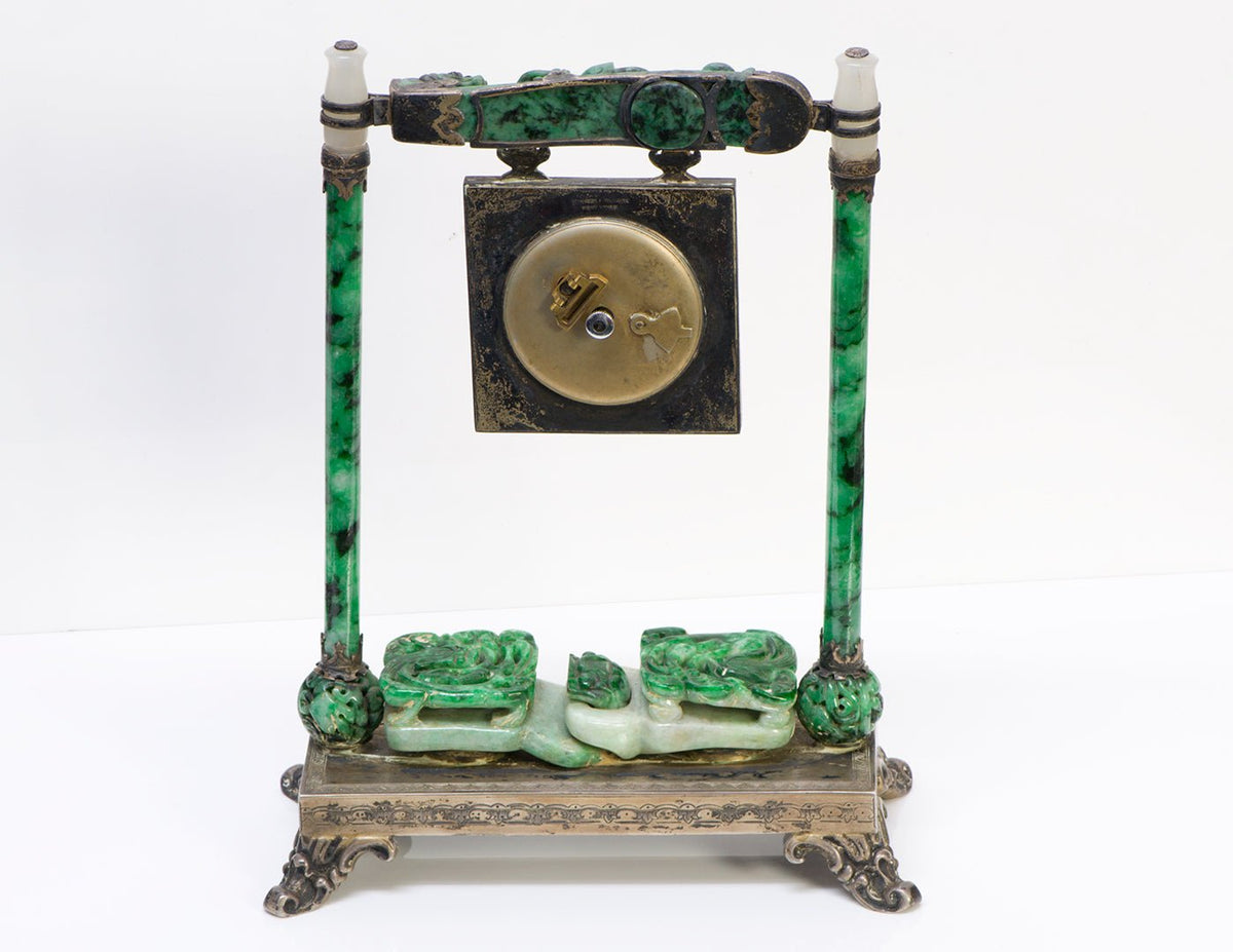 Edward Farmer Chinese Carved Jade Silver Clock