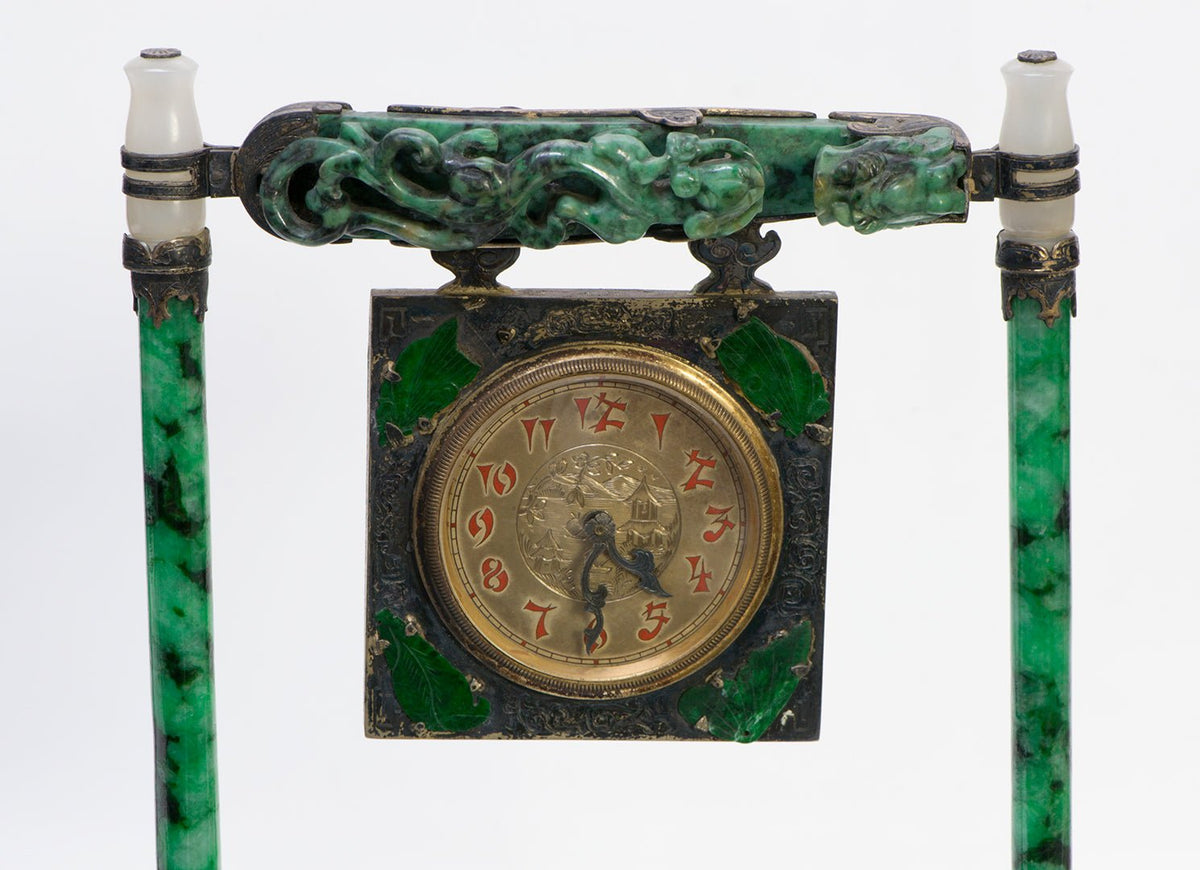 Edward Farmer Chinese Carved Jade Silver Clock