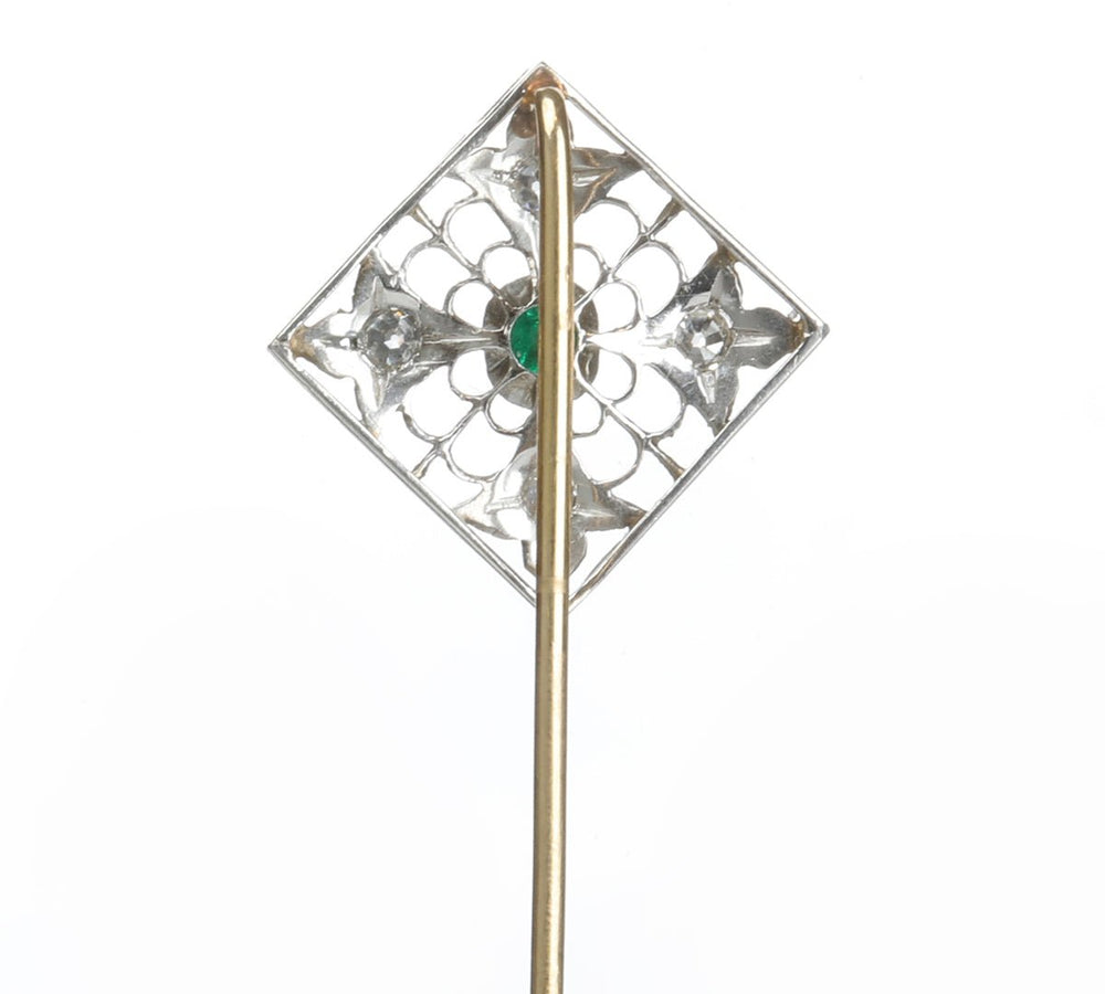 Edwardian Gold Emerald Diamond Stick Pin