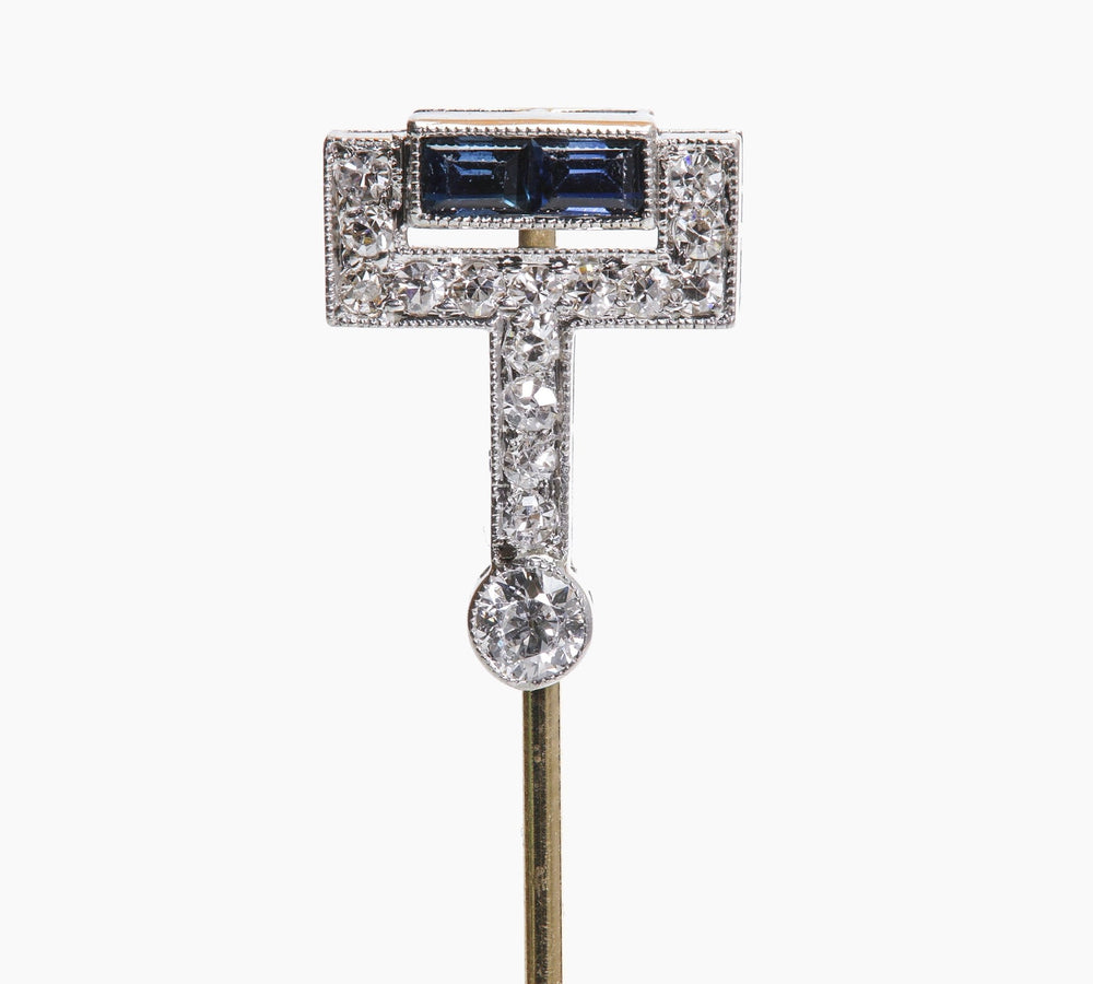 Edwardian Gold Platinum Diamond Sapphire Stick Pin