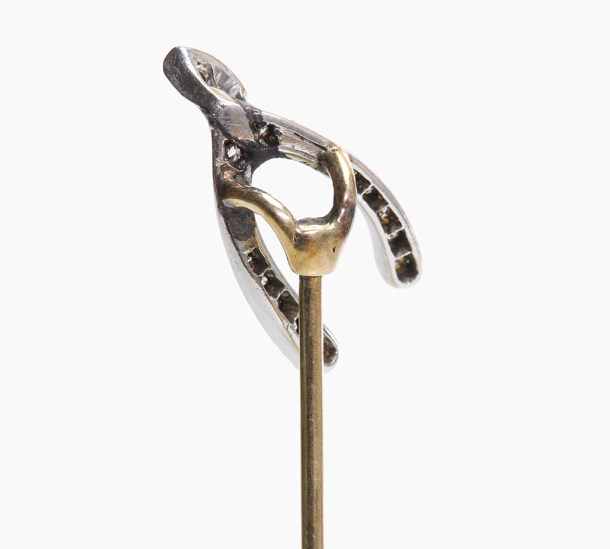 Edwardian Gold Platinum Diamond Wishbone Stick Pin