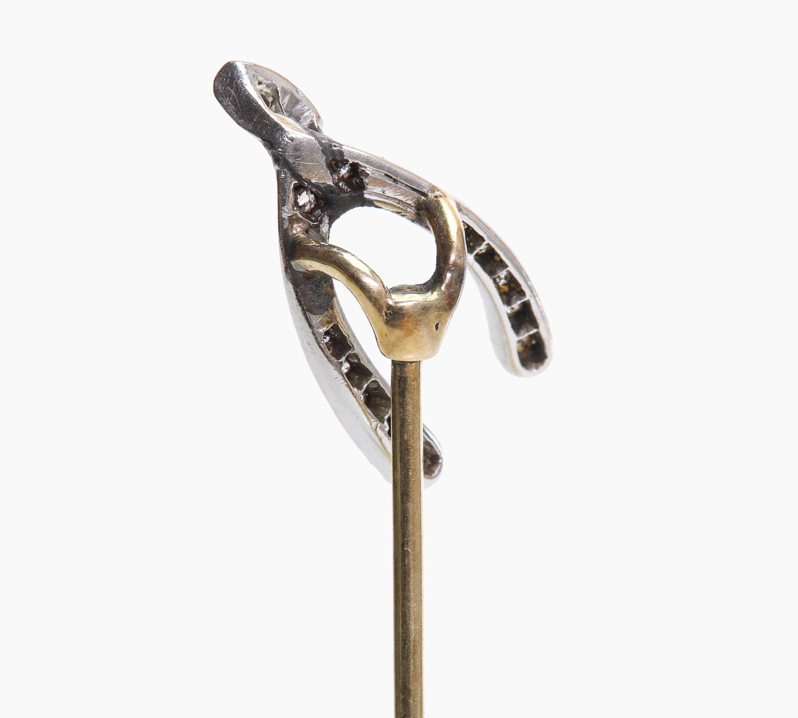 Edwardian Gold Platinum Diamond Wishbone Stick Pin