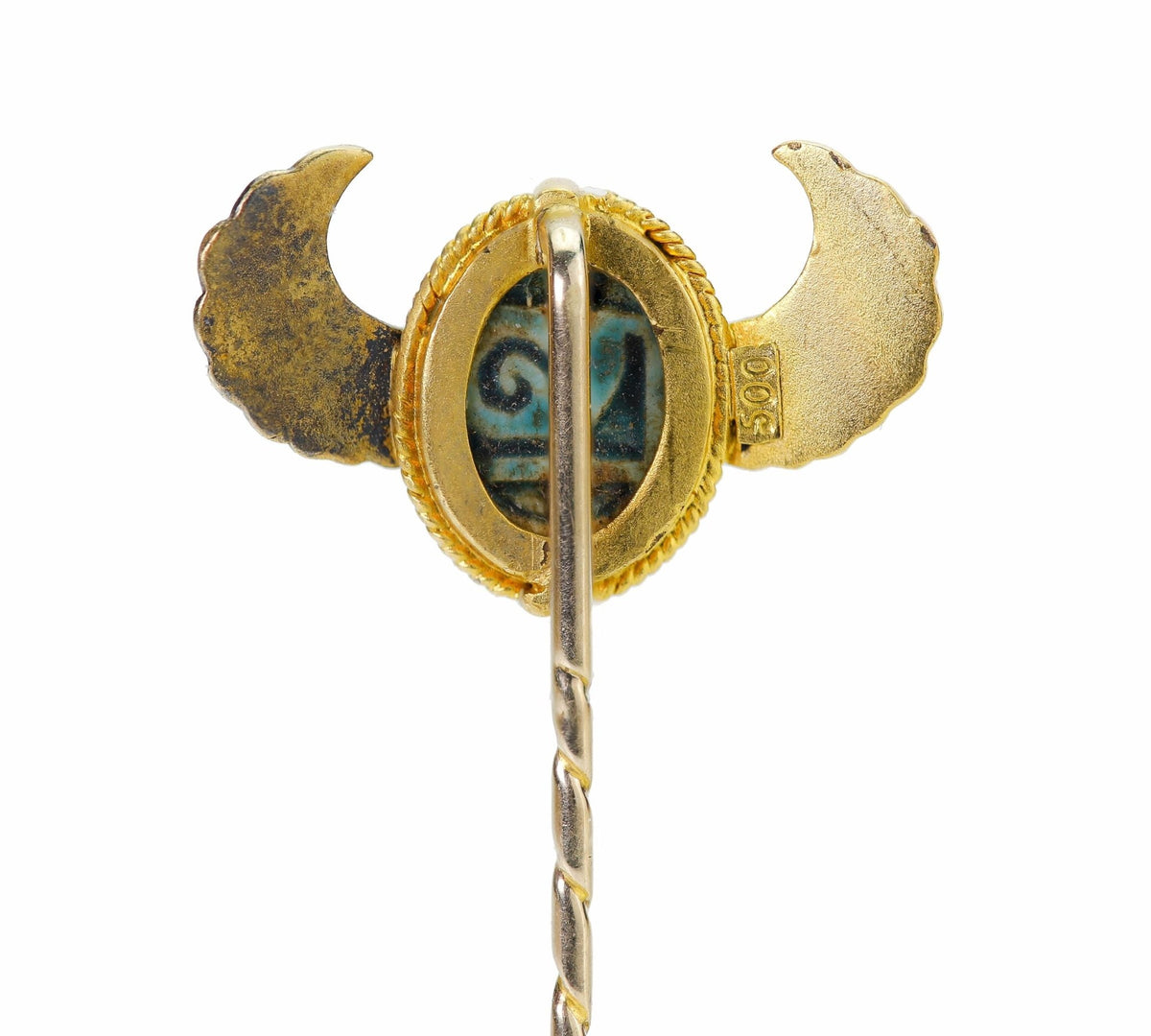 Egyptian Revival Gold Enamel Winged Scarab Stick Pin