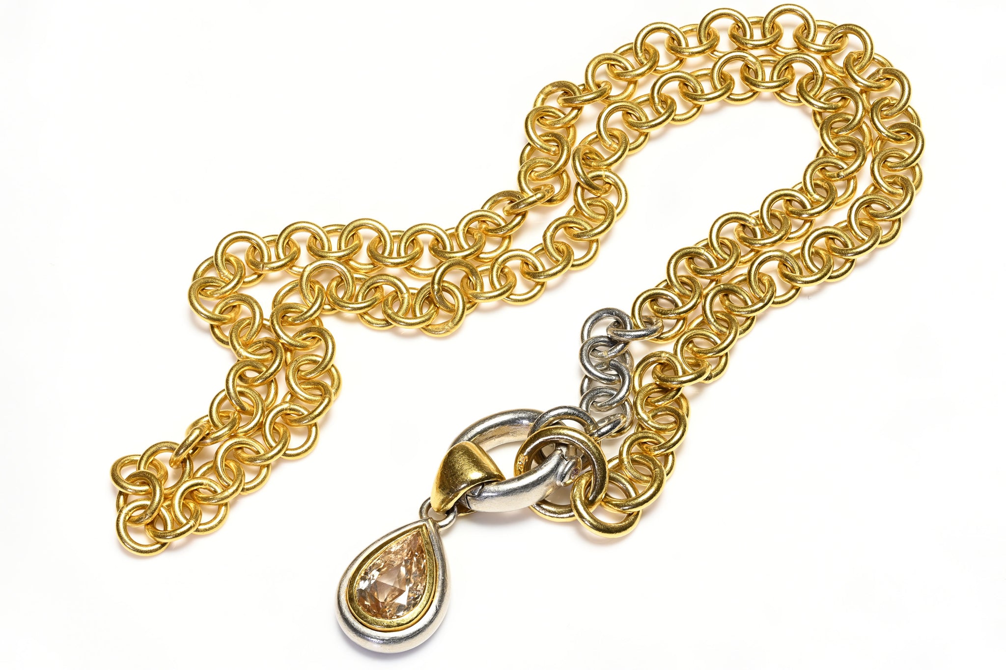 Fancy Color Diamond Necklace in Platinum & 22K Gold