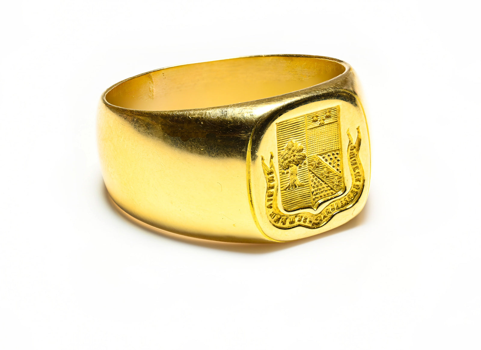 Antique French 18K Yellow Gold Men's Ring with Heraldic Crest