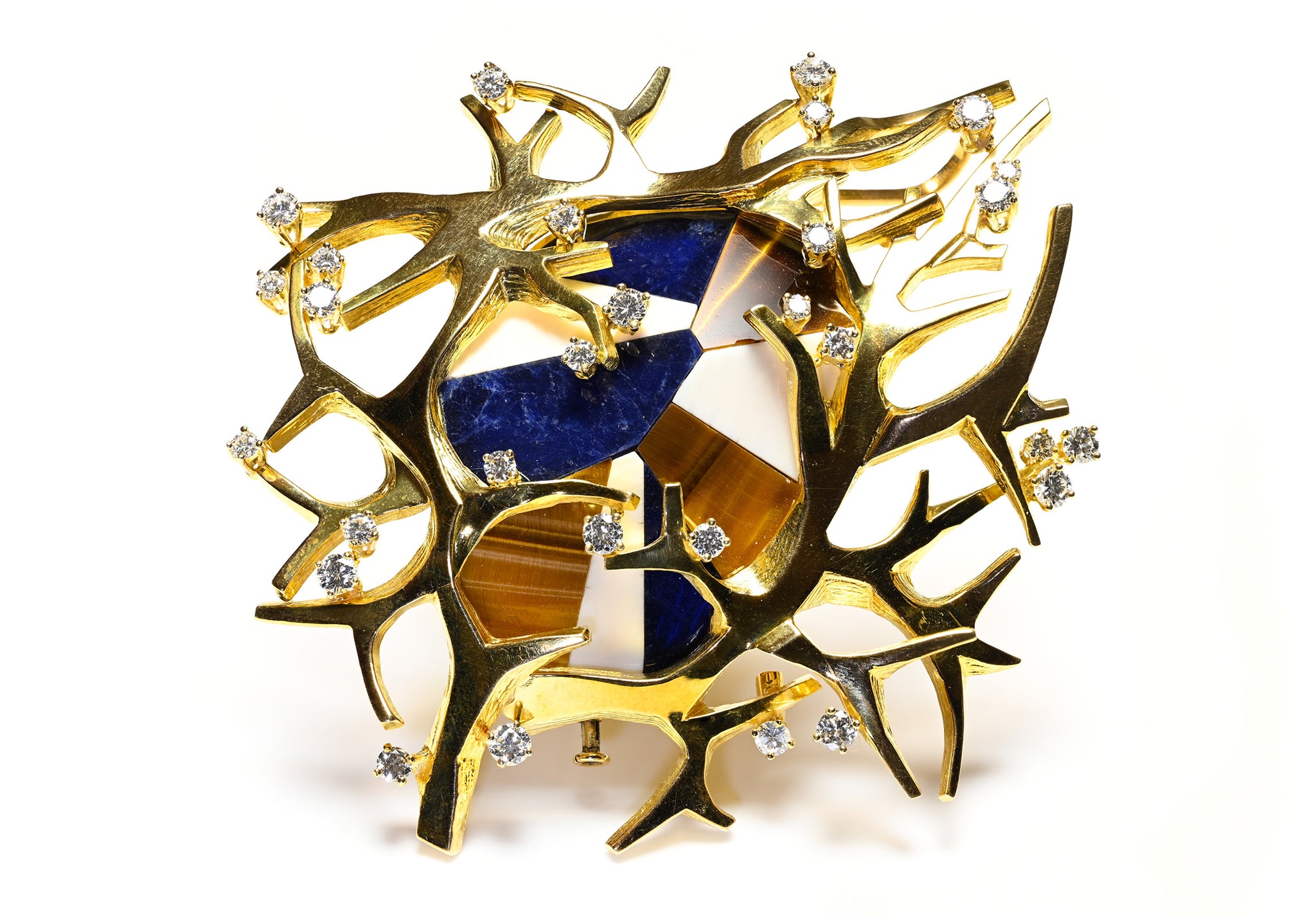 Gubelin 18K Yellow Gold Diamond Pendant Brooch with Semi-Precious Ston