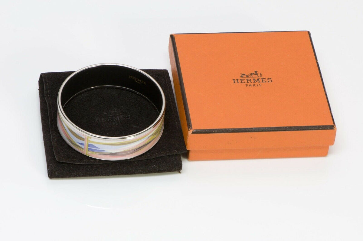 HERMES H Wide Pastel Colors Pink Blue Enamel Bangle Bracelet