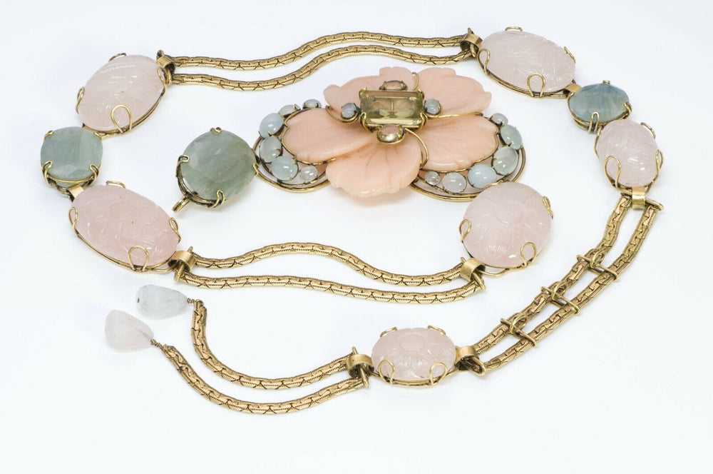 Iradj Moini Agate Flower Carved Semiprecious Stone Chain Belt