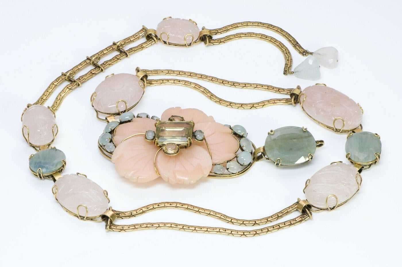 Iradj Moini Agate Flower Carved Semiprecious Stone Chain Belt