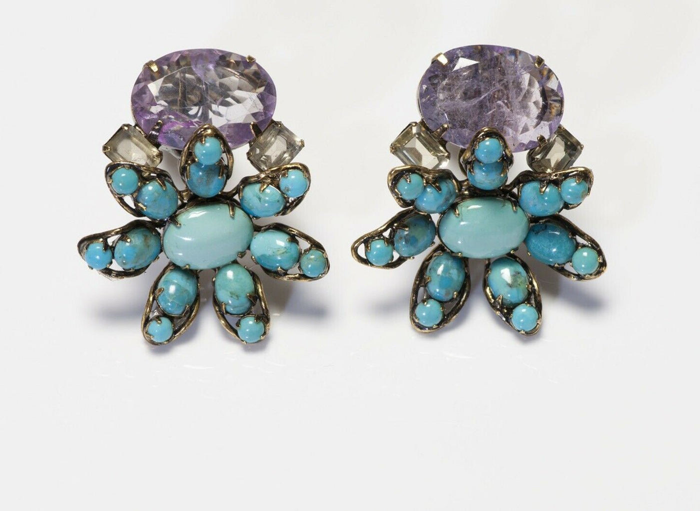 Iradj Moini Turquoise Amethyst Flower Earrings