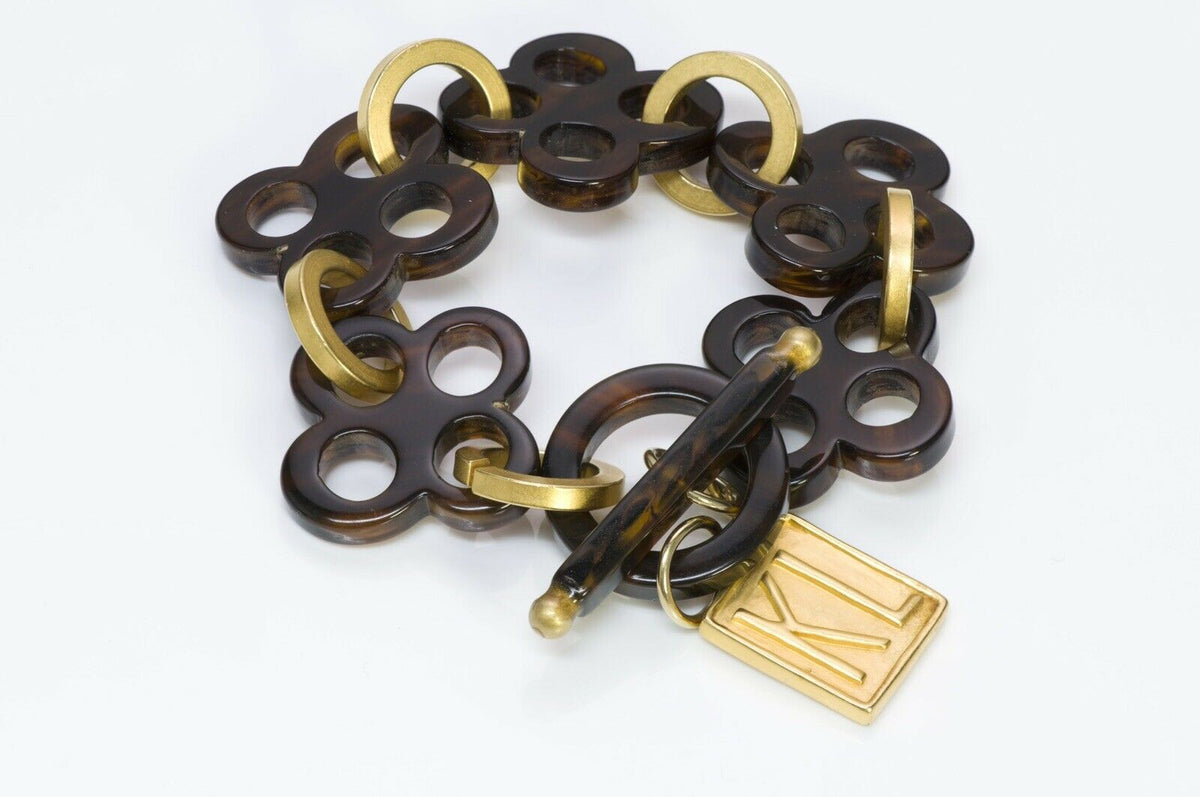 Karl Lagerfeld Paris Brown Faux Tortoise Lucite Logo Chain Bracelet