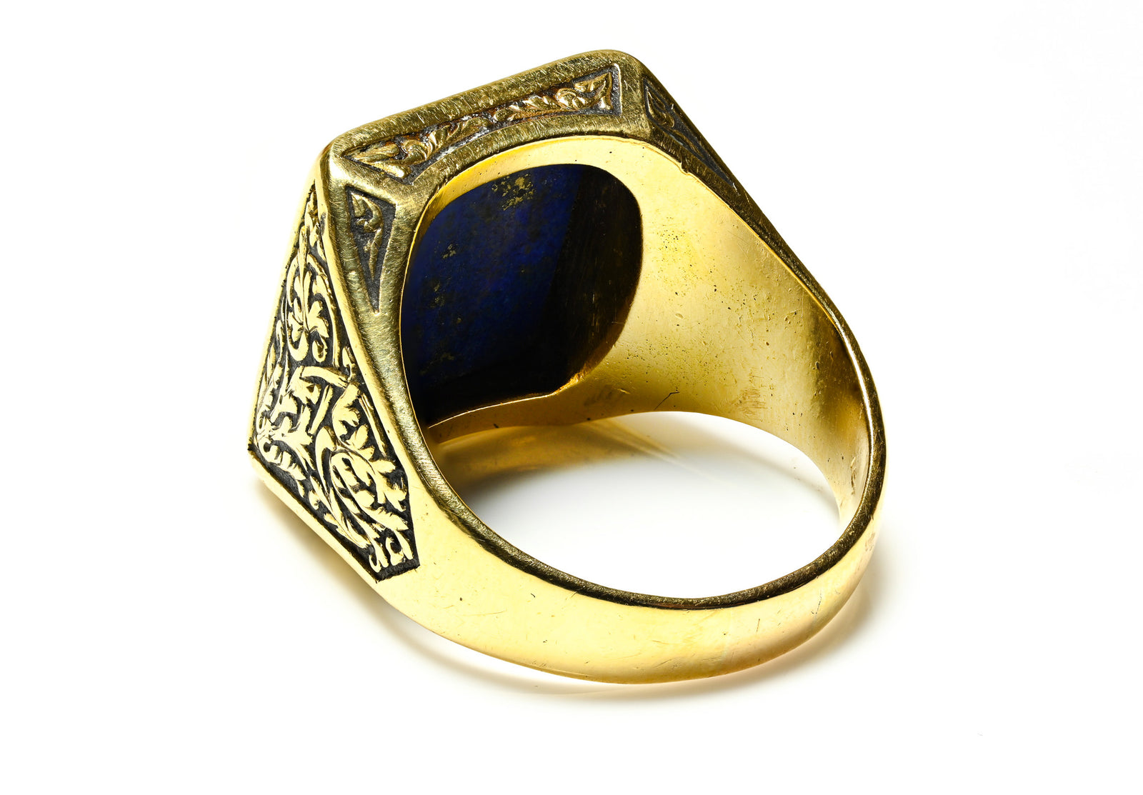 Antique Engraved 18K Gold Lapis Men's Ring