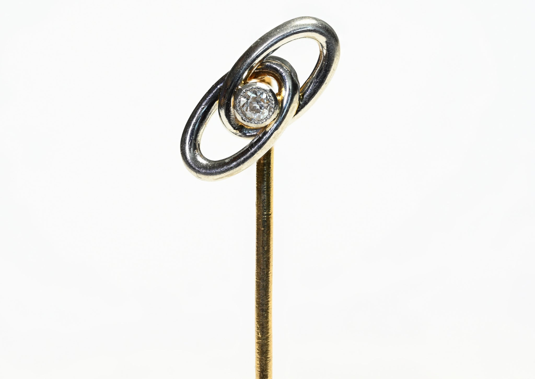 Antique Platinum Gold Links Diamond Stick Pin