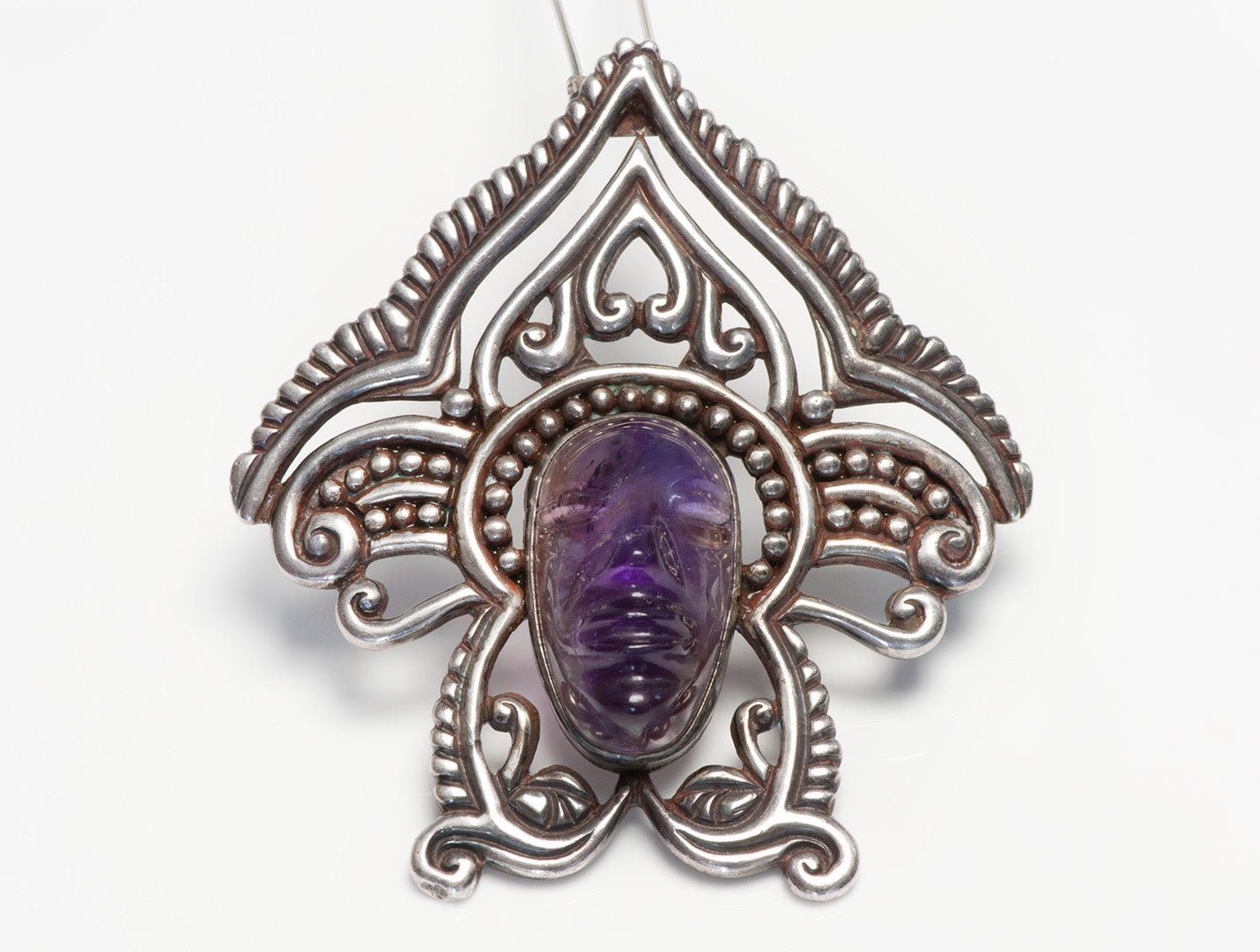 Los Castillo Sterling Silver Amethyst Face Brooch