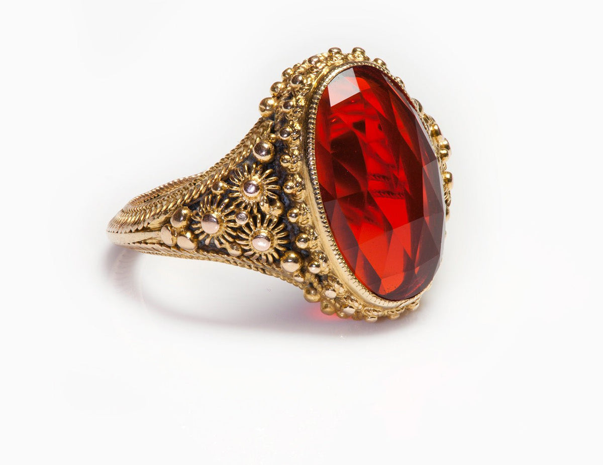 Louis Comfort Tiffany Fire Opal Filigree Gold Ring