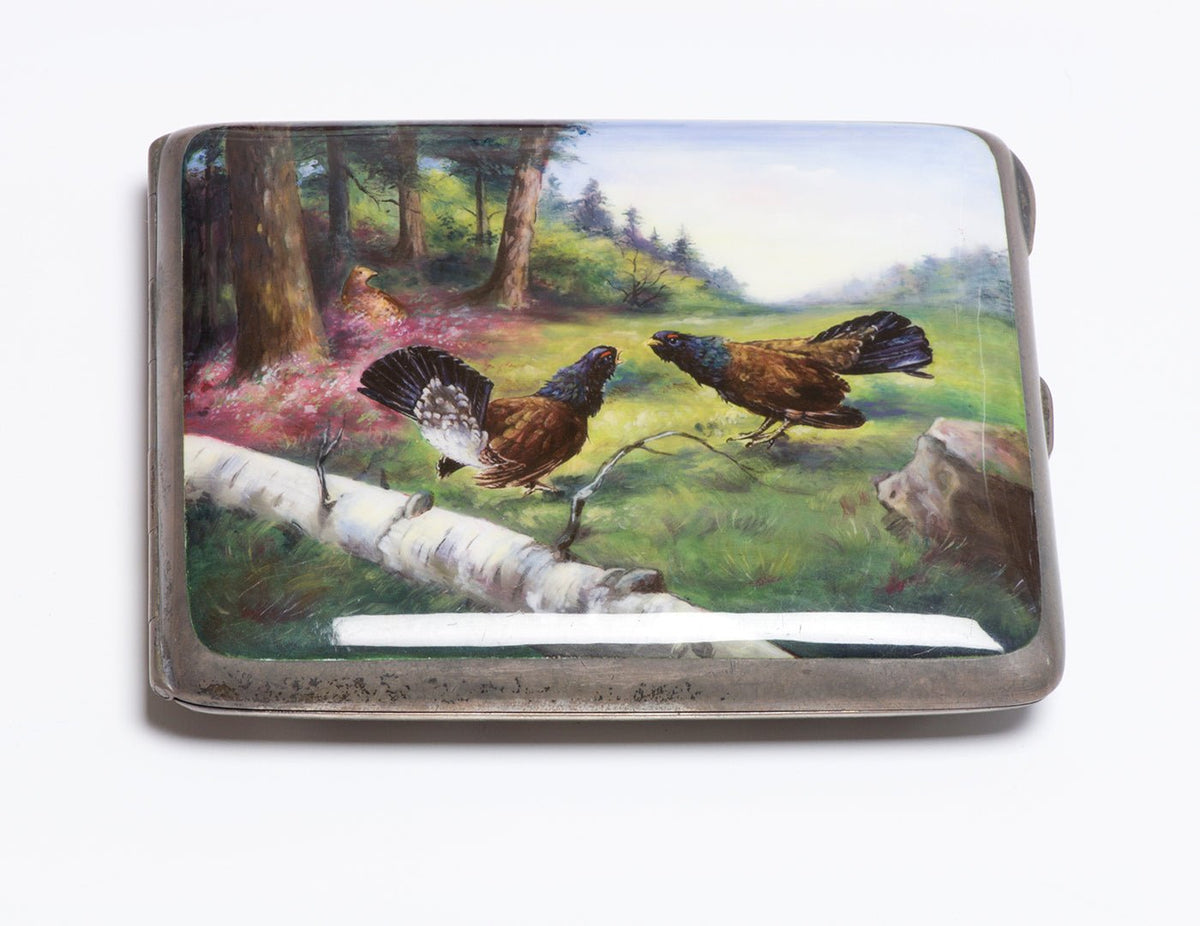 Louis Kuppenheim Antique Silver Enamel Rooster Fight Cigarette Case