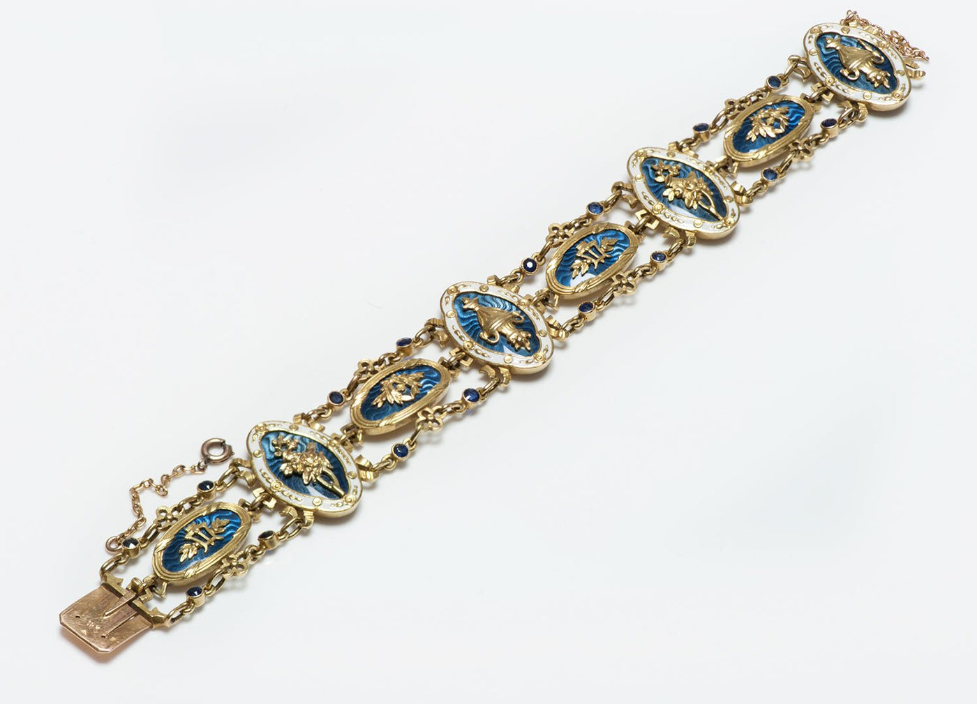 Lucien Gautrait Art Nouveau 18K Gold Enamel & Sapphire Bracelet