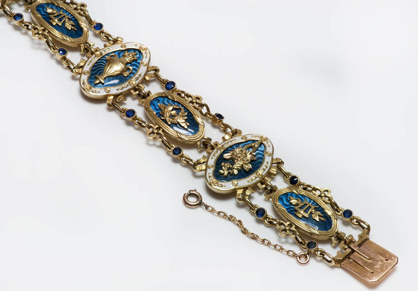 Lucien Gautrait Art Nouveau 18K Gold Enamel & Sapphire Bracelet