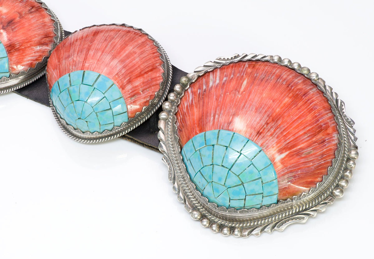 M. Begay Native American Navajo Sterling Spiny Oyster Concho Belt