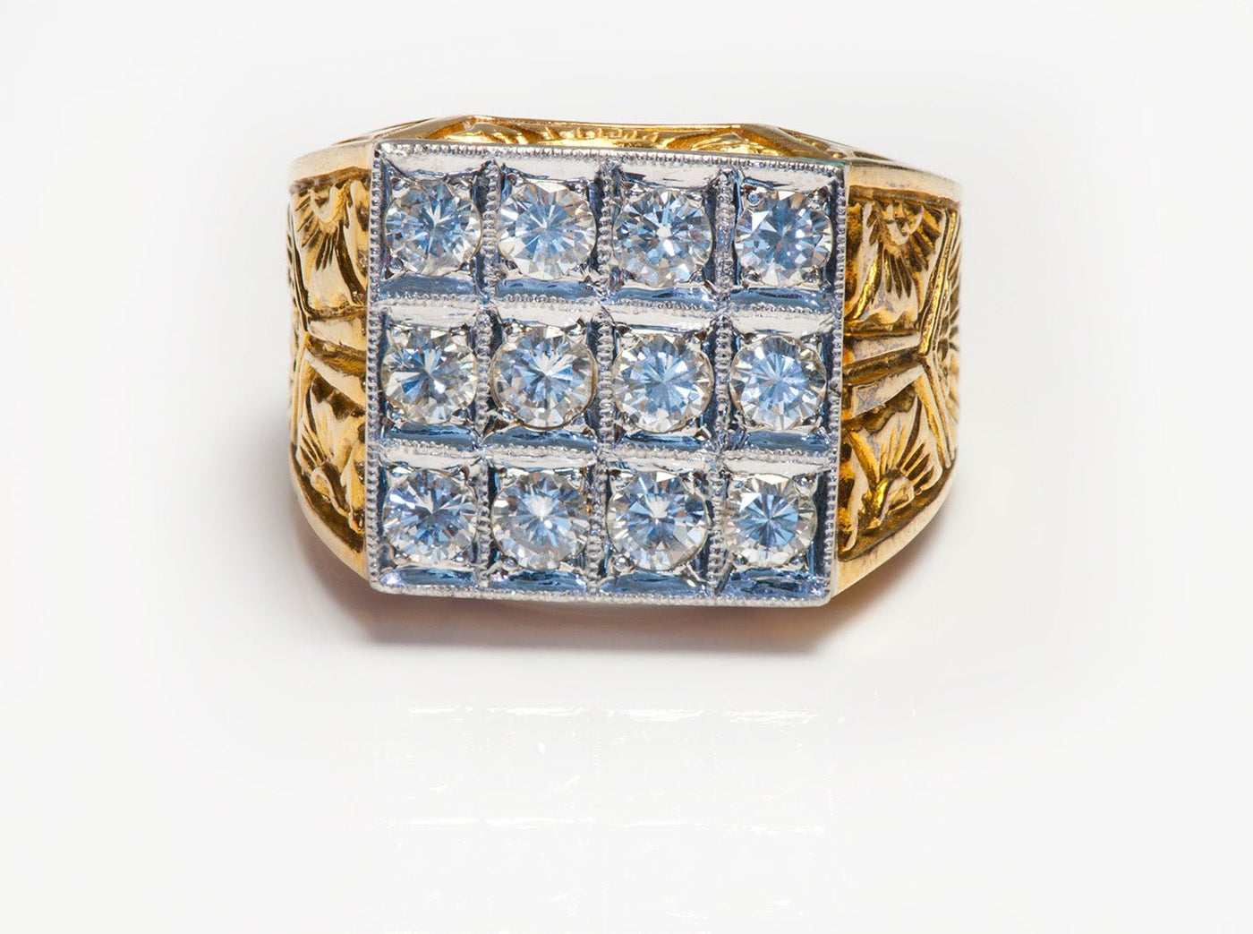 Men's Vintage 18K Gold Platinum Diamond Ring