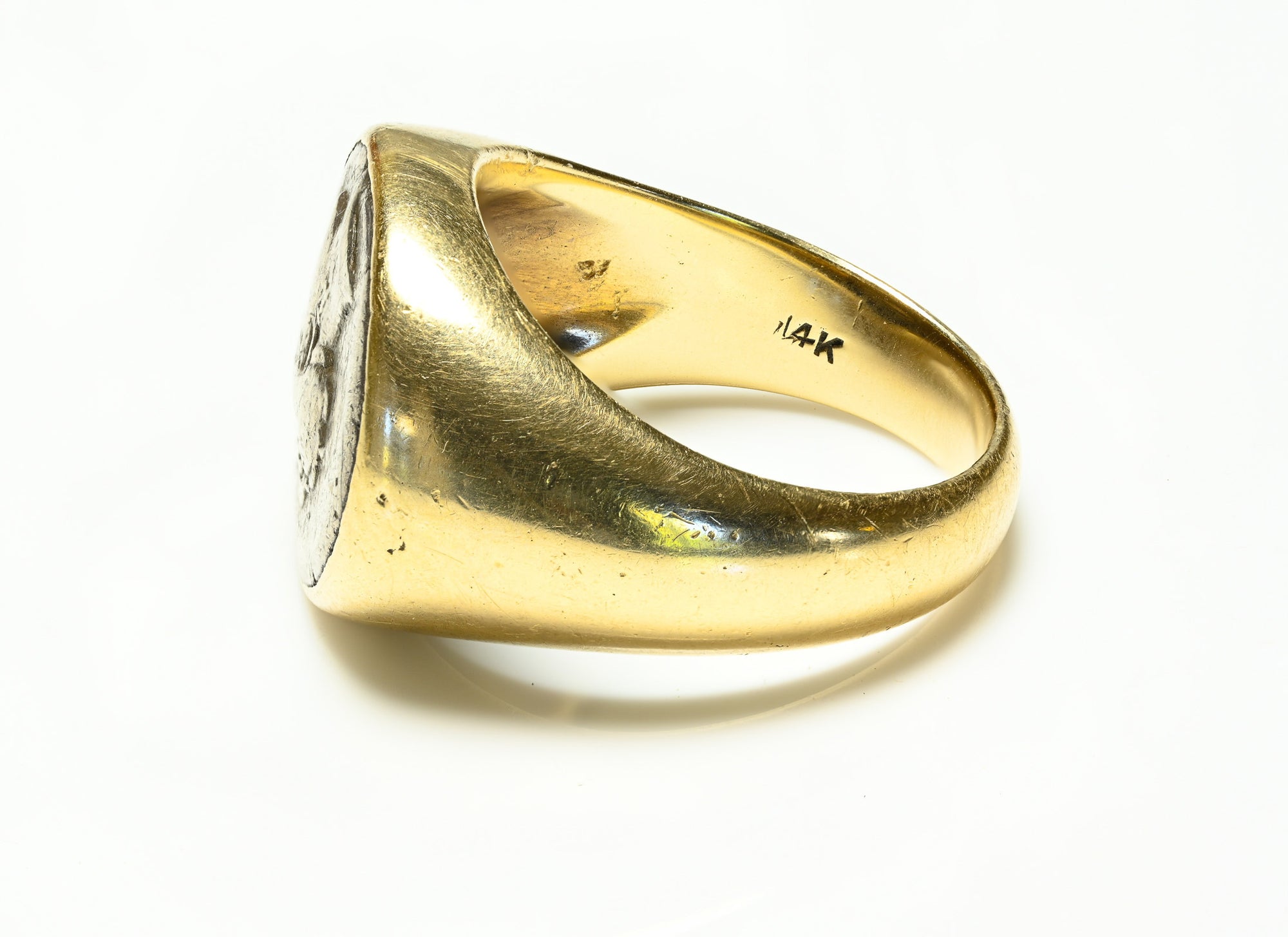 Ancient Silver Coin Mounted in Yellow Gold Men's Ring